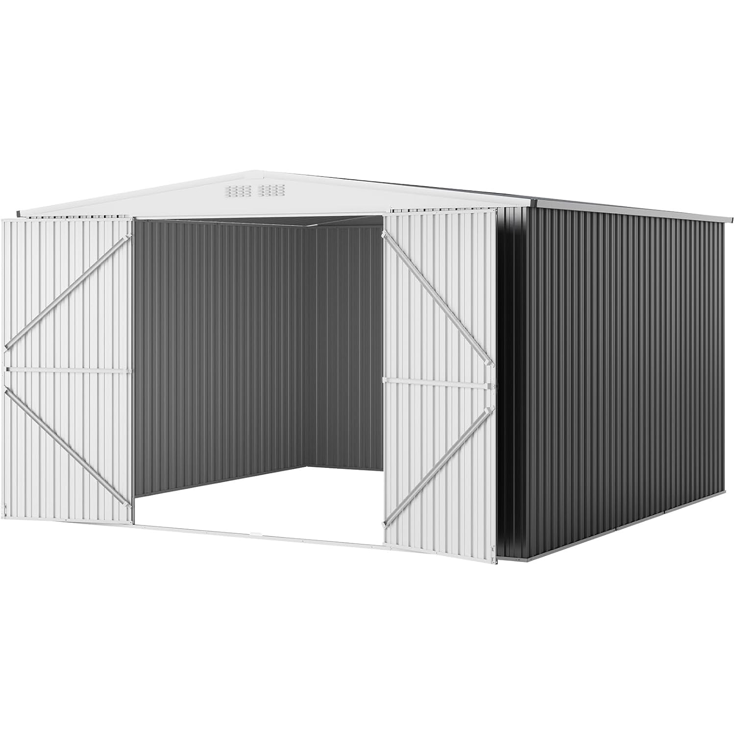 Mescukay 8.9x12.6FT Metal Storage Shed, Outdoor Waterproof Storage Shed ...