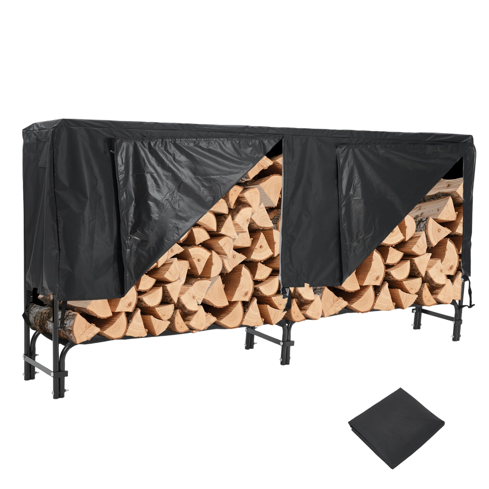 Mescukay 8 ft Heavy Duty Firewood Rack Outdoor with Weatherproof Cover ...