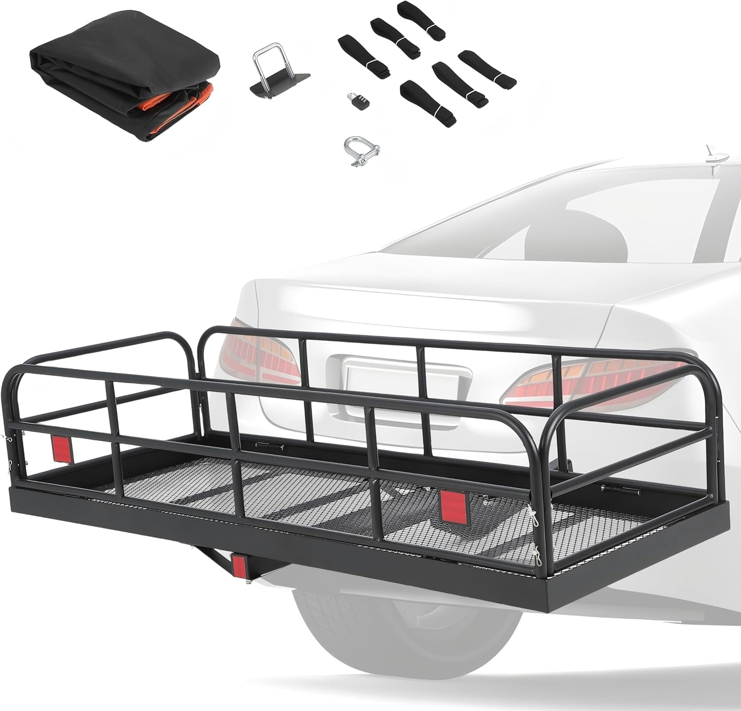 Mescukay Folding Hitch Mount Cargo Basket, Heavy Duty 500 lbs Cargo ...