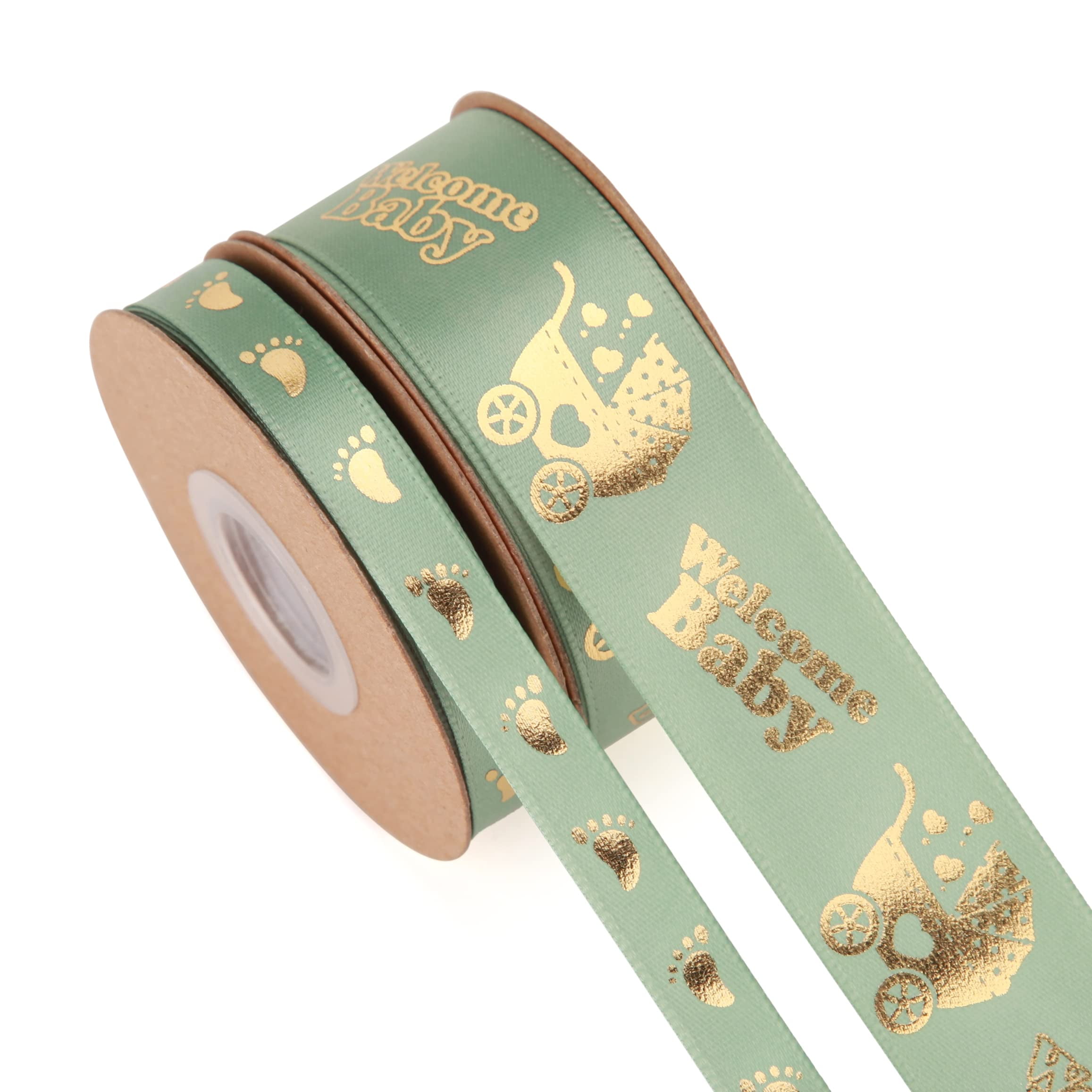 Meseey 2 Rolls Total TSF6 20 Yards Welcome Baby Ribbon Sage Green and ...