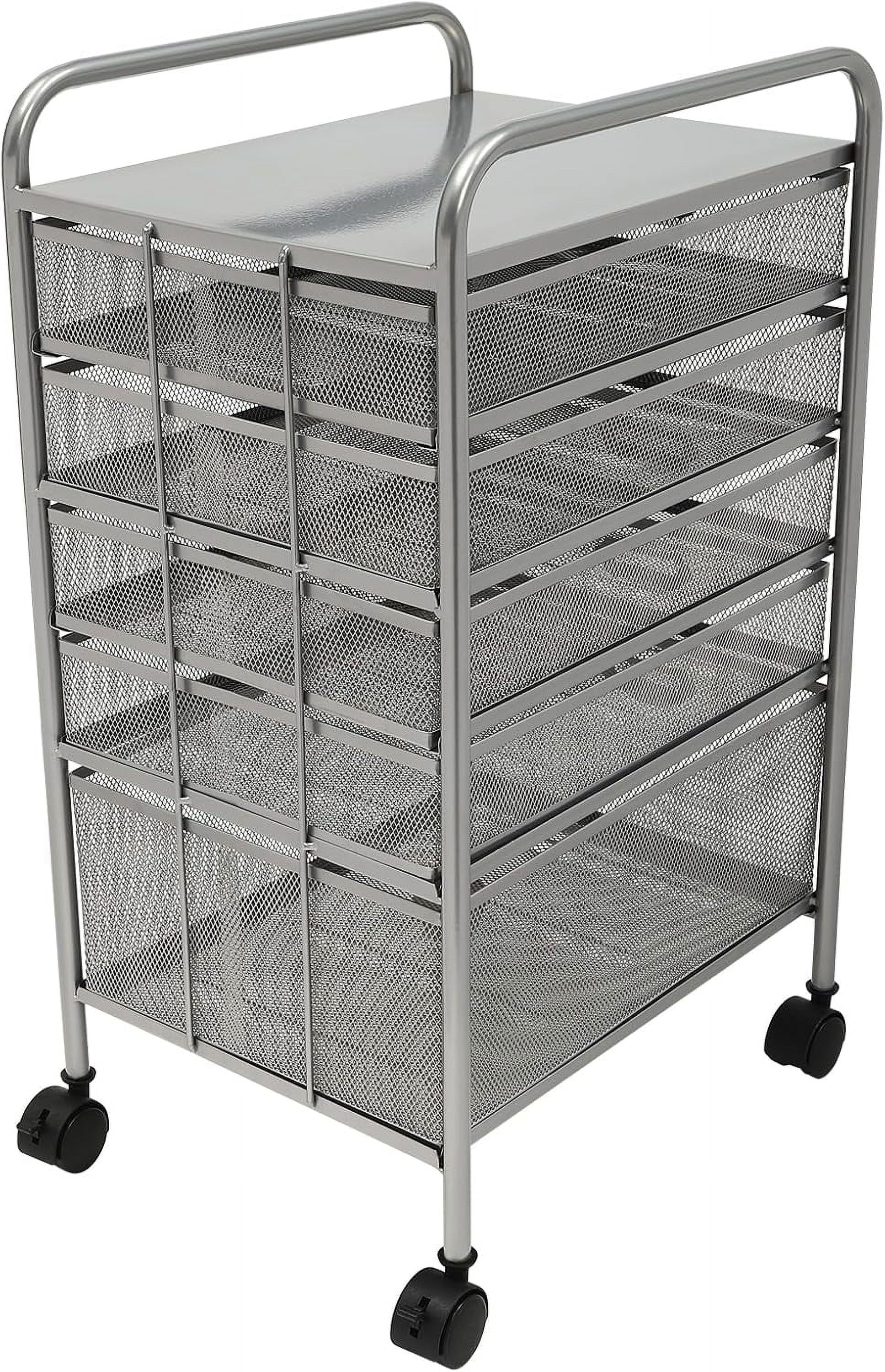 Mesh 5 Tier Rolling Storage Cart Mesh File Storage Drawers with 4 ...