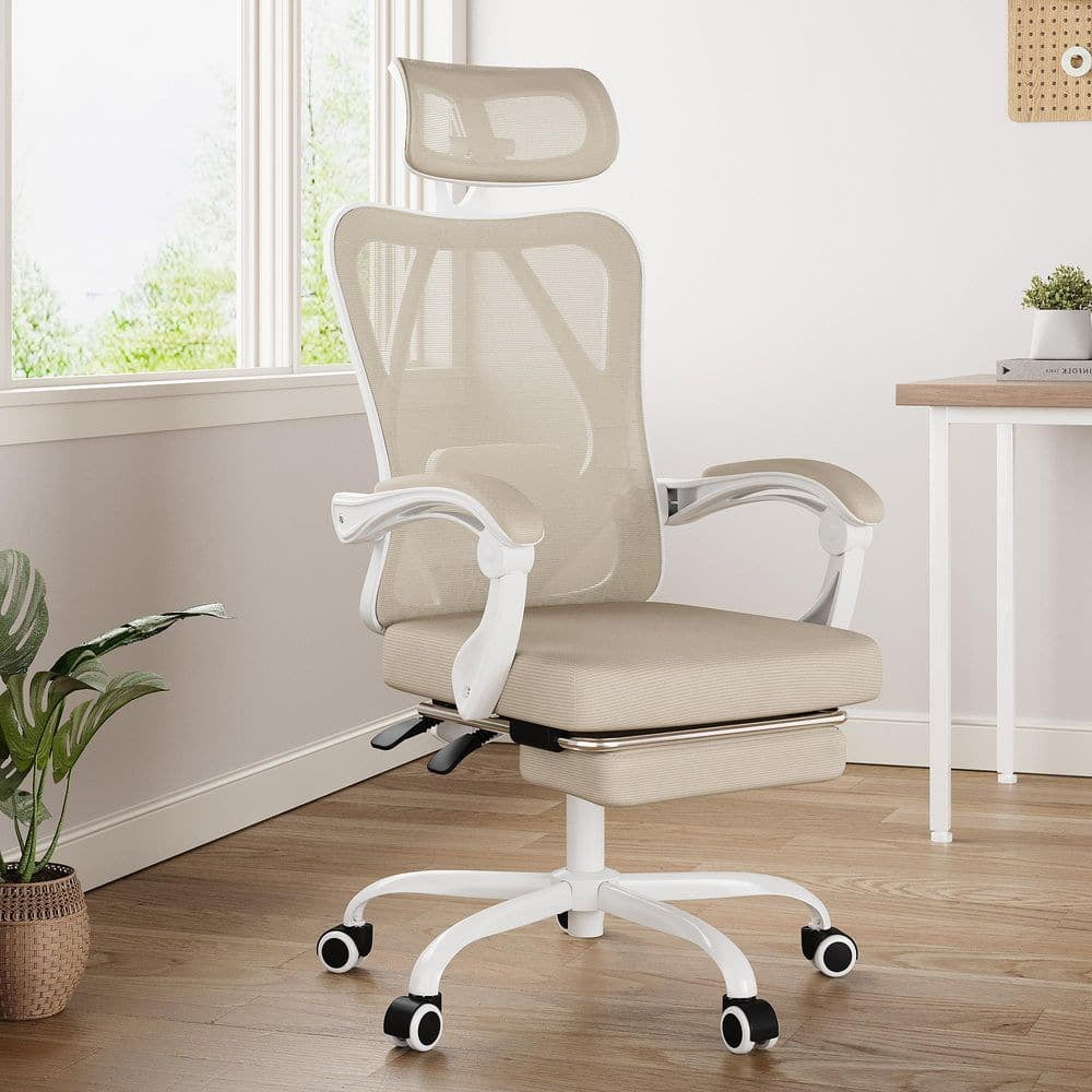 Mesh Adjustable Height Ergonomic Task Chair in Khaki with Retractable ...