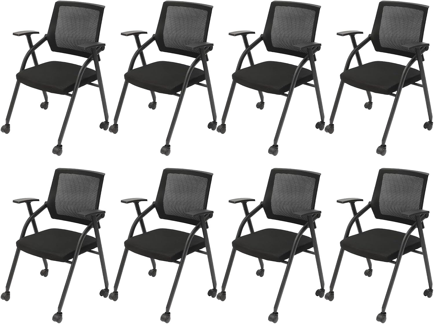 Mesh Back Guest Reception Arm Chairs with Wheels Set of 8,Foldable ...