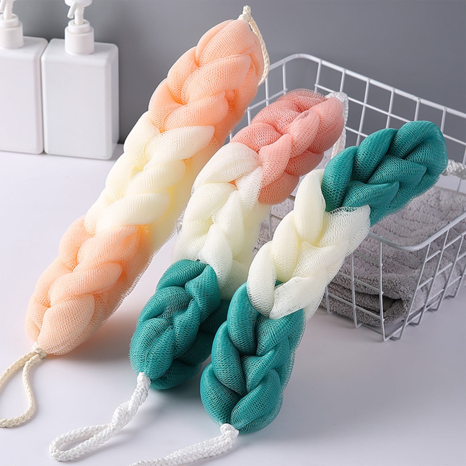 Mesh Back Scrubber Bath Strip with Hanging Loop - 32" Long Exfoliating ...