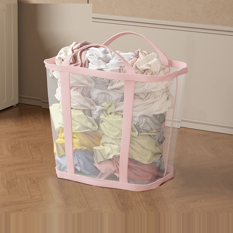 Mesh Bag with Handles, Collapsible Laundry Basket, Foldable Laundry Bag ...