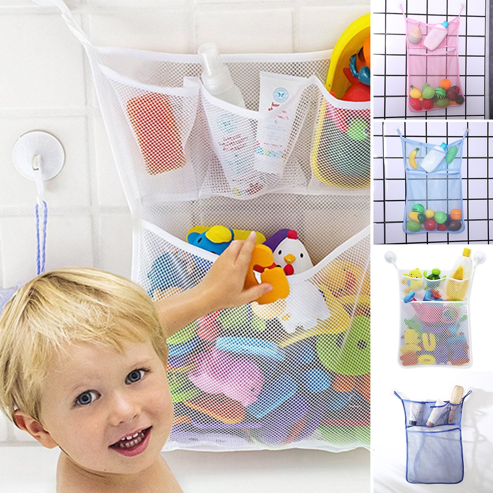 Mesh Bath Toy Organizer with 2 Suction Hooks–The Perfect Bathtub Toy ...