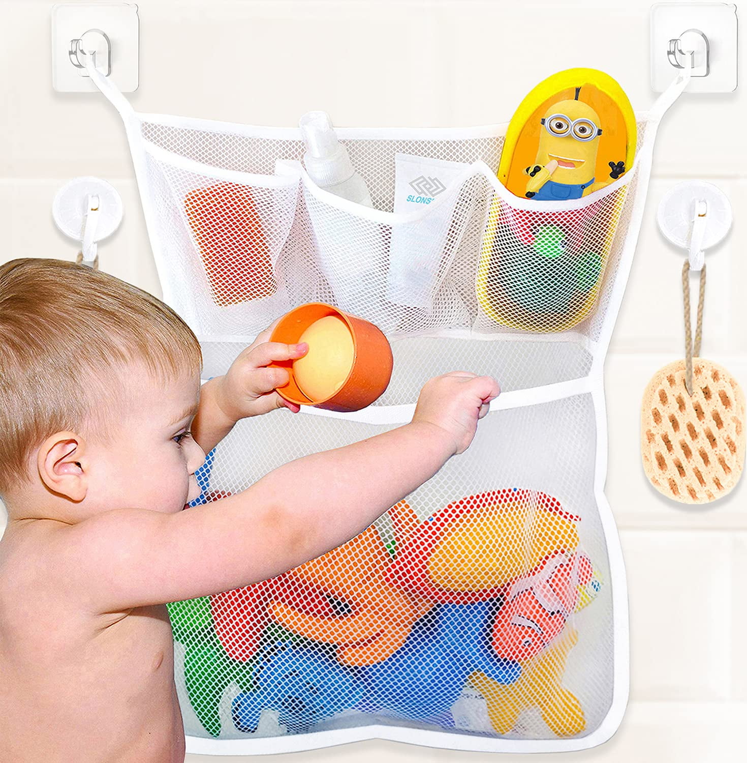 Mesh Bath Toy Organizer + 2 Ultra Strong Suction Cup Hooks – Eco-Safe ...