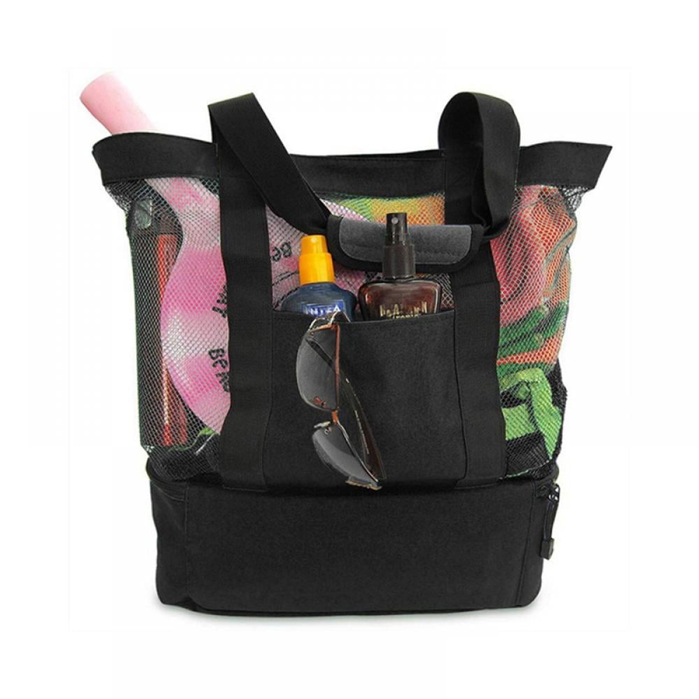 Mesh Beach Bag, Beach Tote Bag with Cooler Compartment for Women Men ...