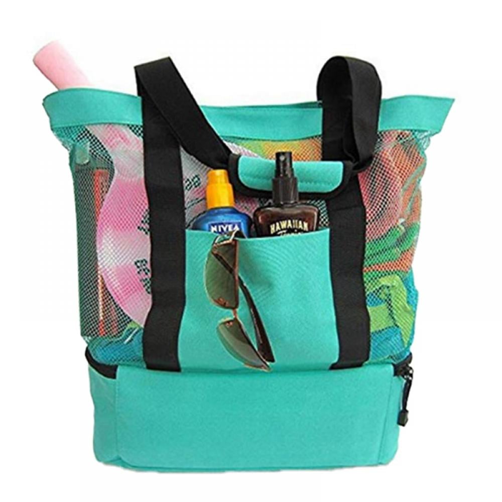 Mesh Beach Bag, Beach Tote Bag with Cooler Compartment for Women Men ...