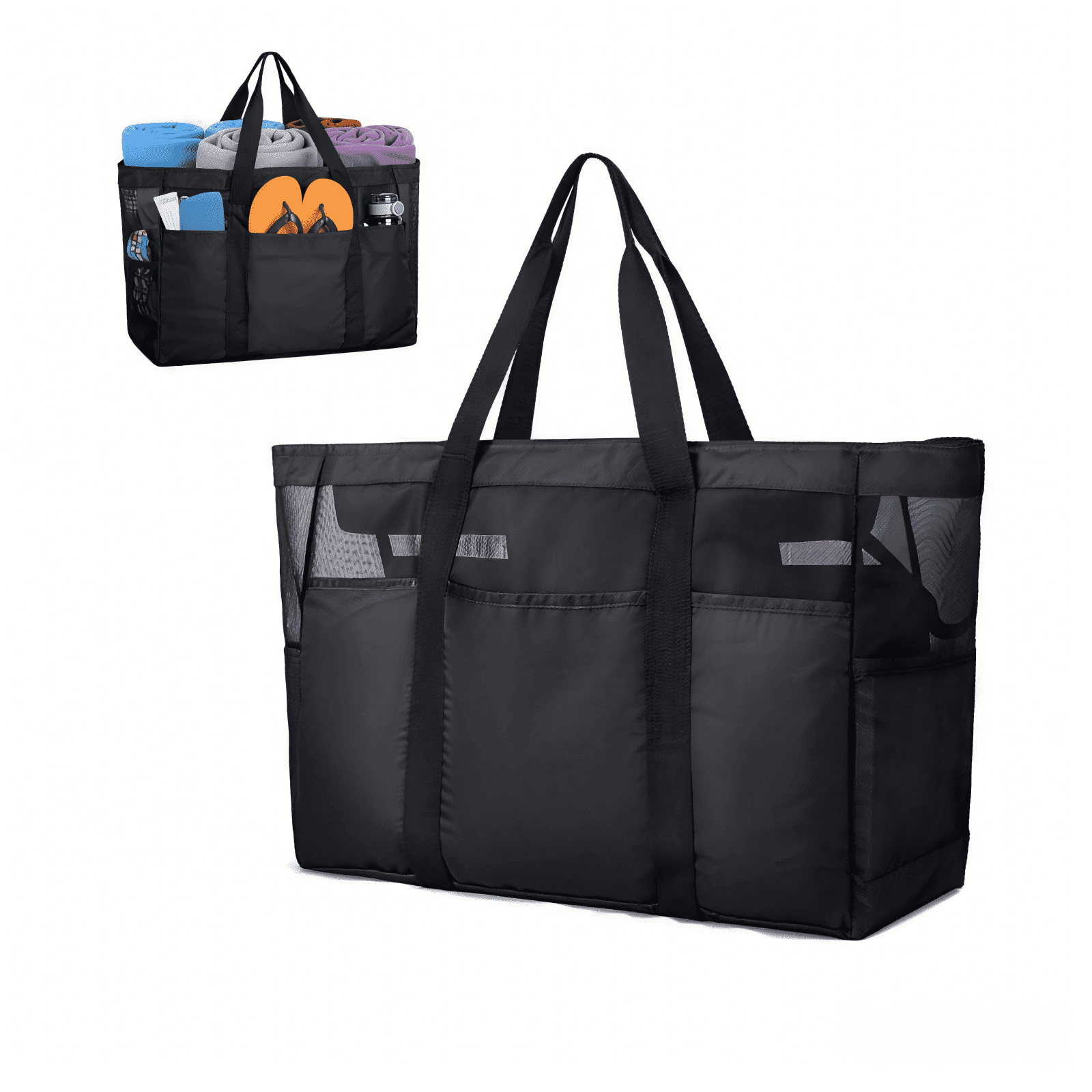 Mesh Beach Bag, Large Family Size Tote with 9 Pockets, Lightweight ...