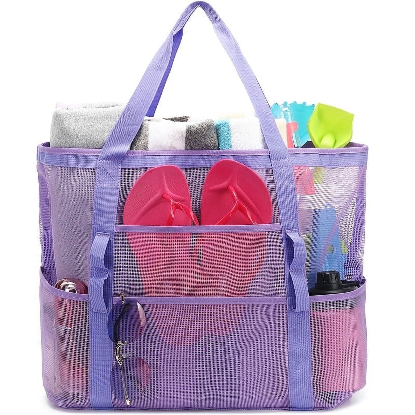 Mesh Beach Bag, Large Beach Tote with Zipper Pocket for Family Pool Bag ...