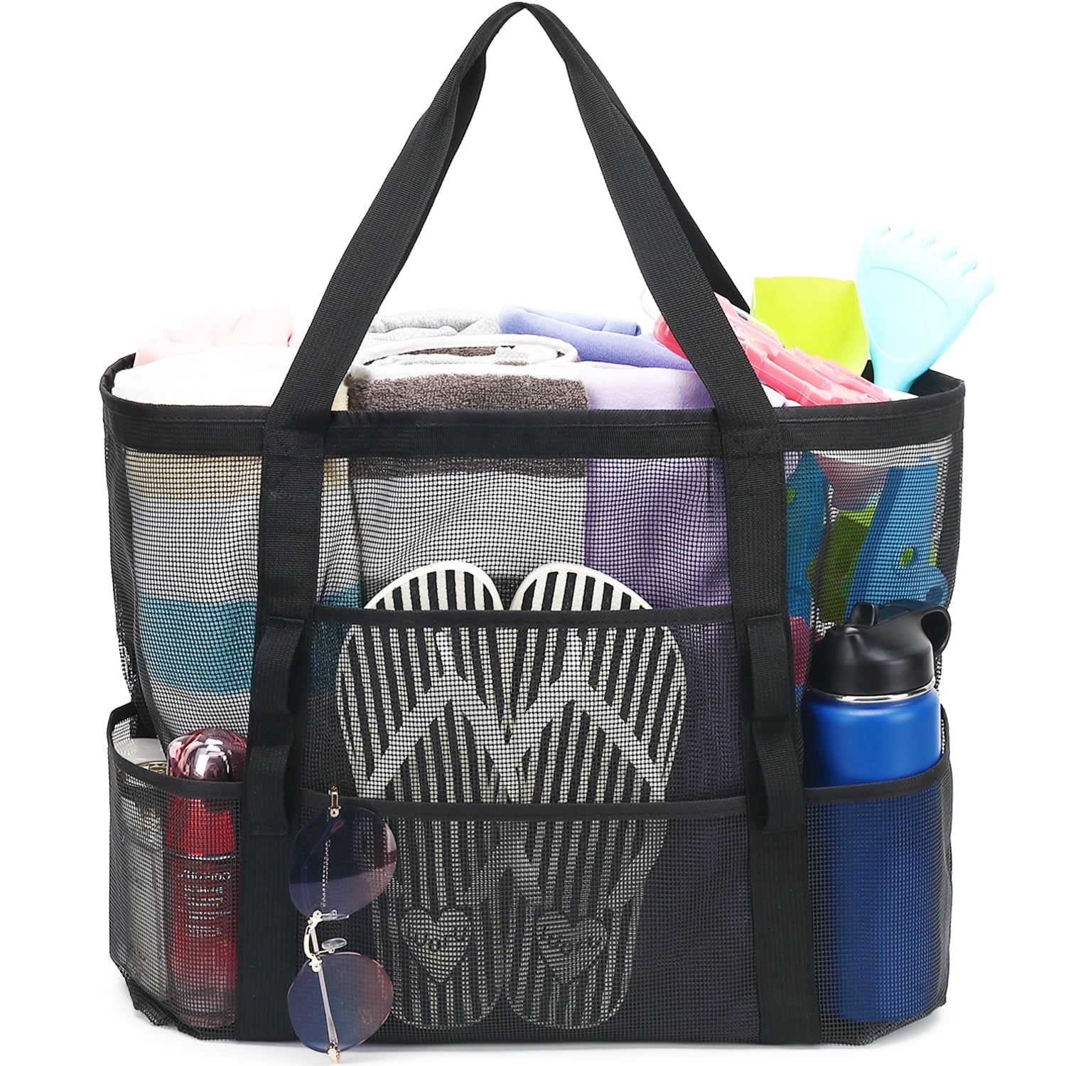 Mesh Beach Bag, Large Beach Tote with Zipper Pocket for Family Pool Bag ...