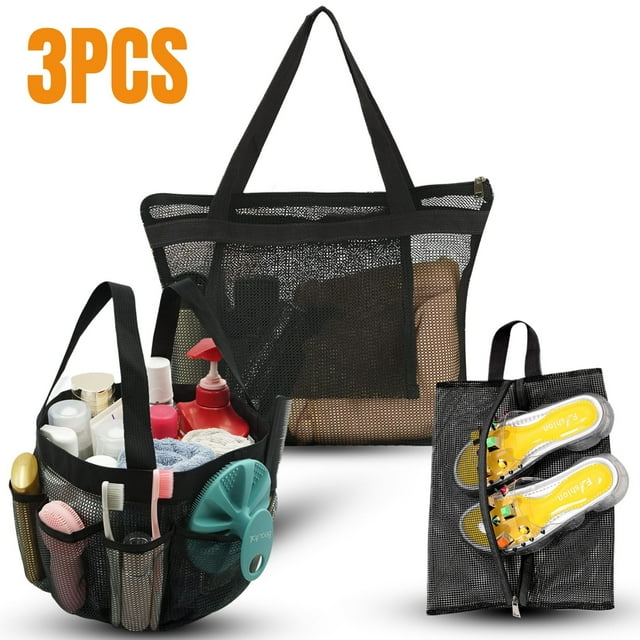 Mesh Beach Bag, Large Mesh Beach Tote Bag With 9 Pockets, Swimming ...