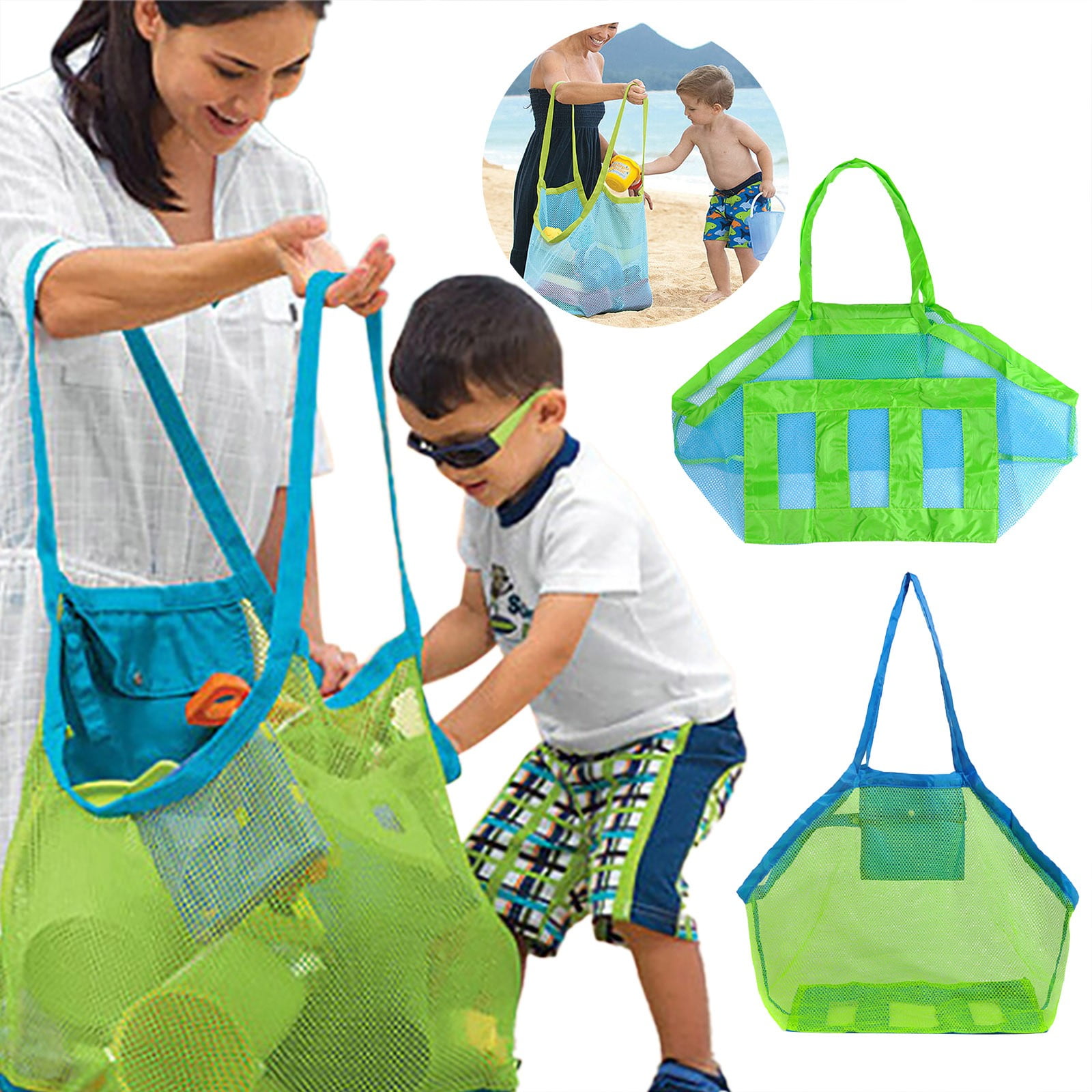 Mesh Beach Bag Large Tote Backpack Outdoor Kids Toys Travel Towels Sand ...