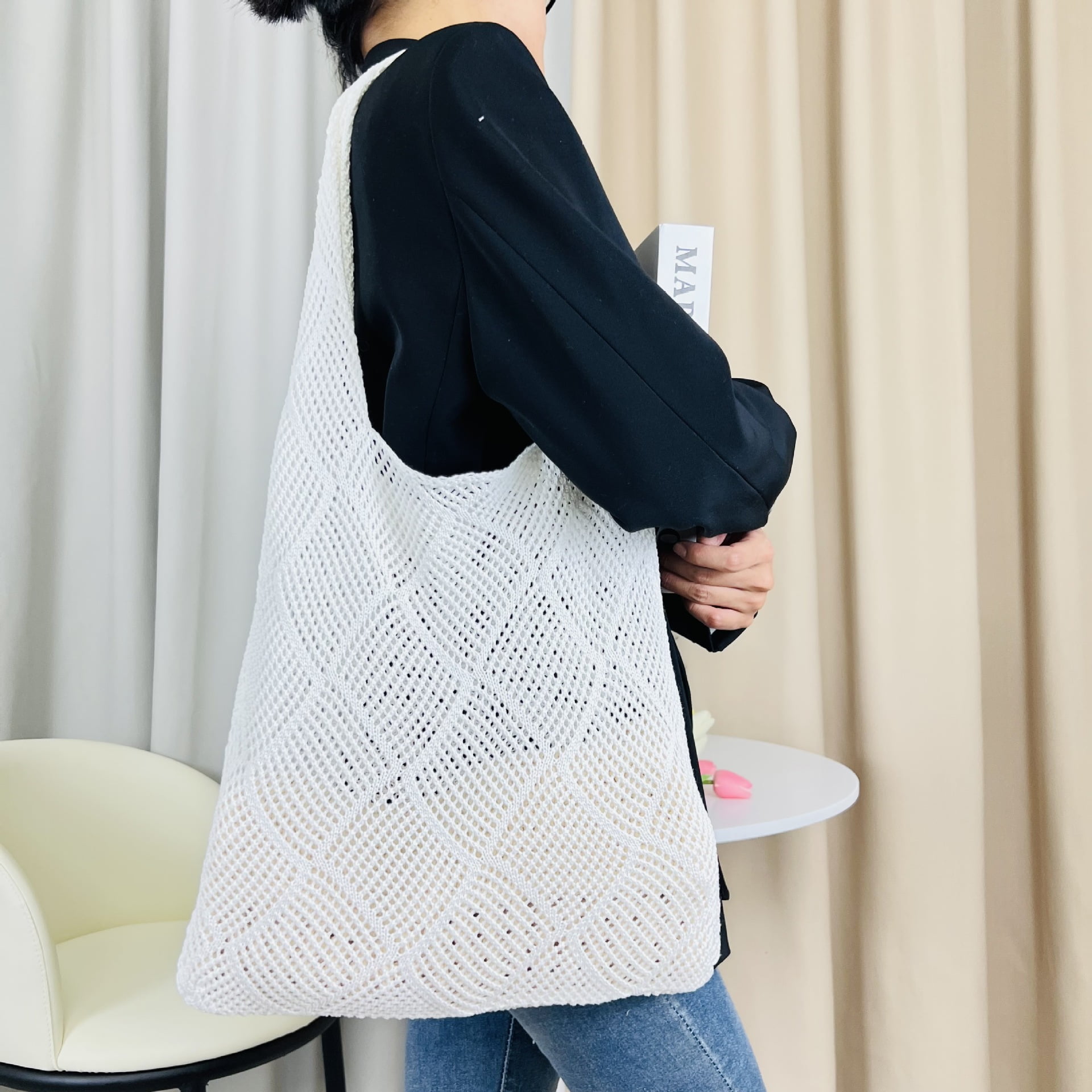 Mesh Beach Tote Bag Shoulder Handbags Knitting Hobo Summer Aesthetic ...