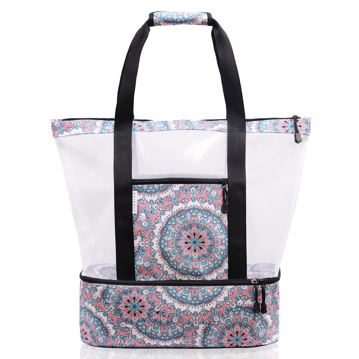 Mesh Beach Tote Bag with Cooler Compartment Insulated Detachable Picnic ...