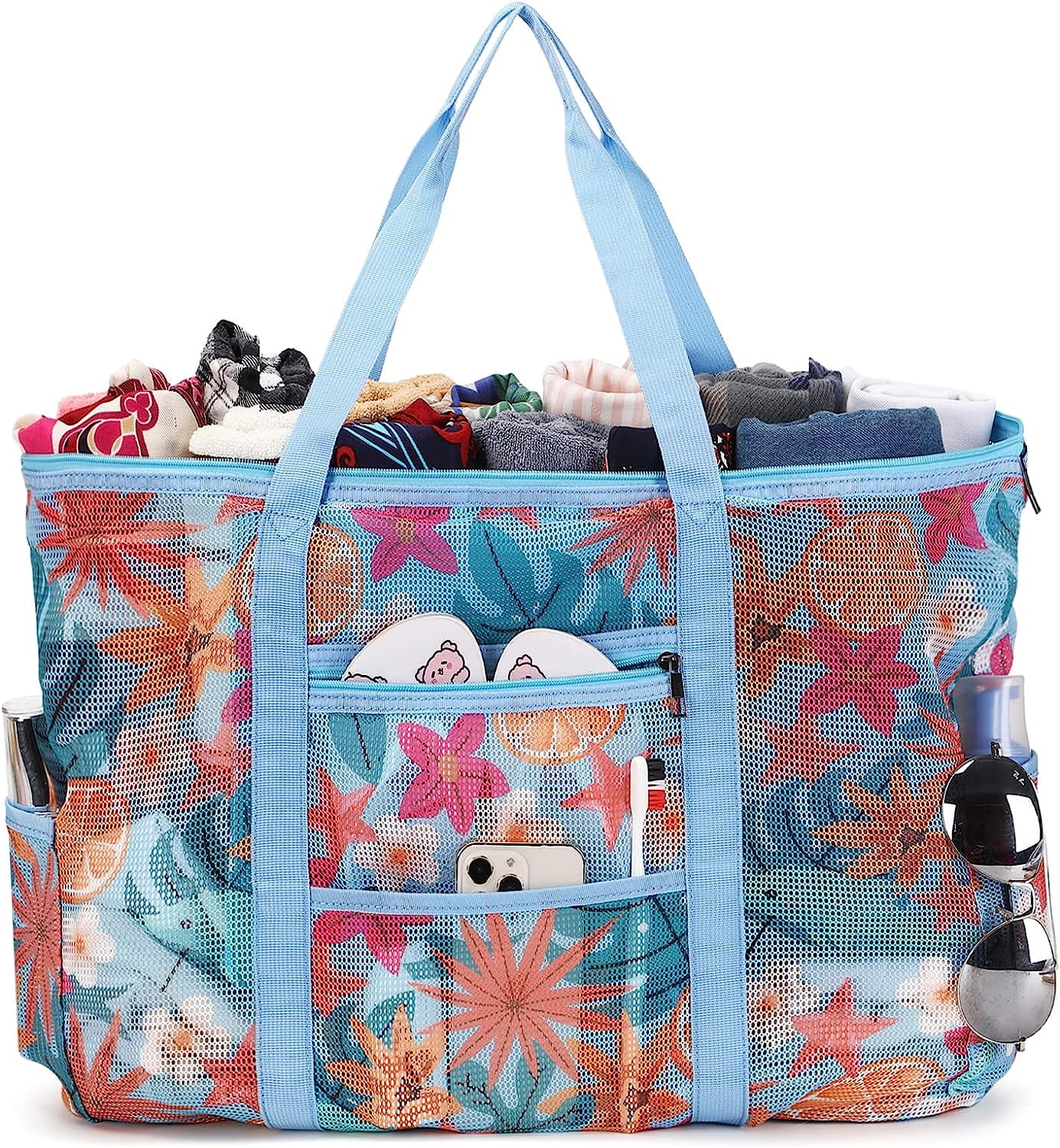 Mesh, Extra Large Beach Tote with 11 Pockets, Foldable Oversized Pool ...