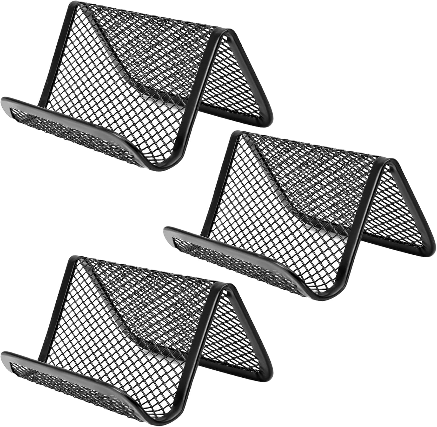 Mesh Business Card Holder for Desk, Black Metal Stand with 30- 50 Cards ...
