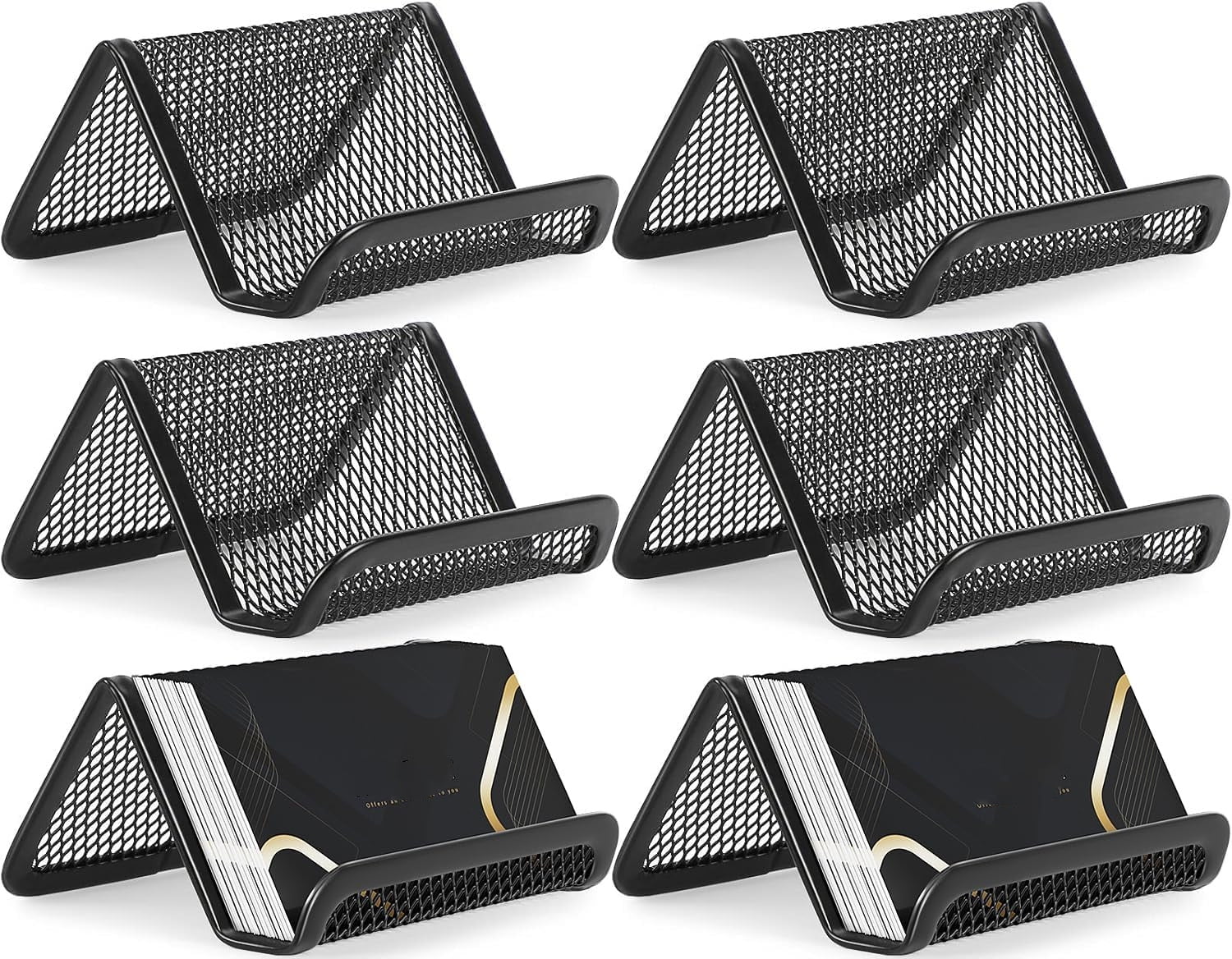 Mesh Business Card Holder for Desk, Black Metal Stand with 30- 50 Cards ...