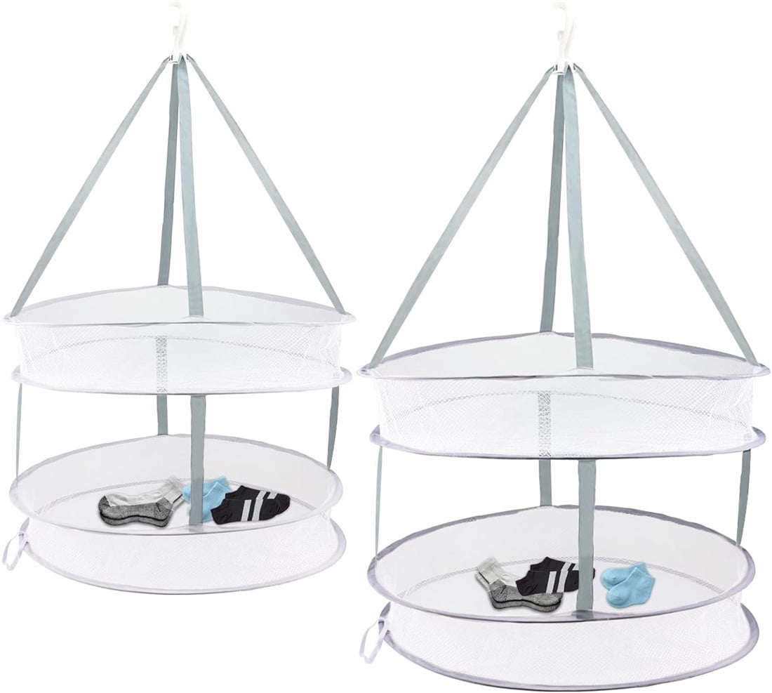 Mesh Clothes Drying Rack 2 Pack, 2-Tier Foldable Clothes Hanging Dryer, Portable Hanging Laundry ...