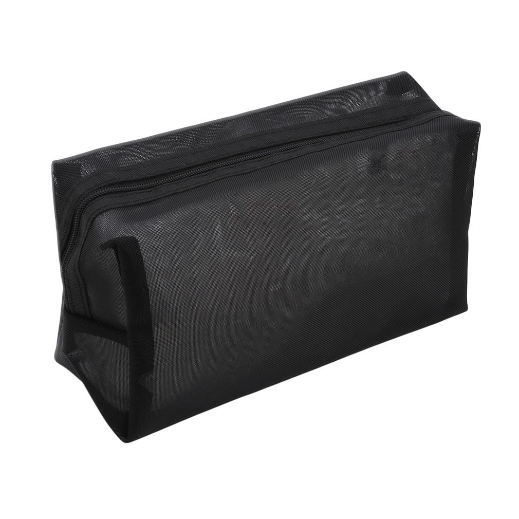 Mesh Cosmetic Bag, Black Mesh Makeup Bag & Case Zipper Pouch Portable ...