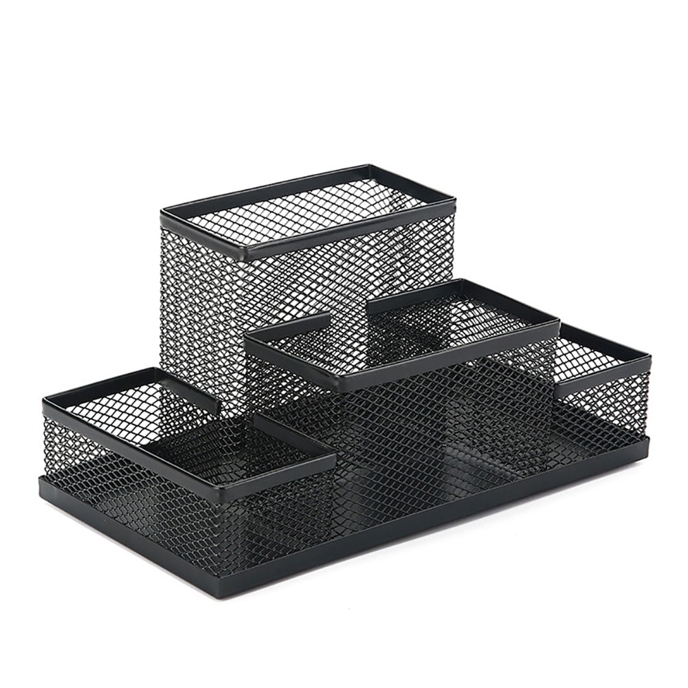 Mesh Desk Organizer Desktop Pen Holder 4 Compartments Metal Stationary ...