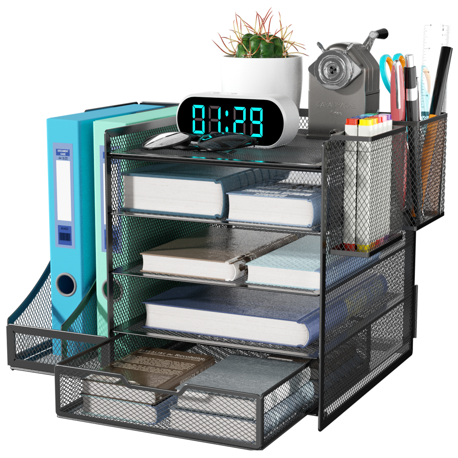 SimpleHouseware Mesh Desk Organizer with Sliding Drawer, Double Tray ...