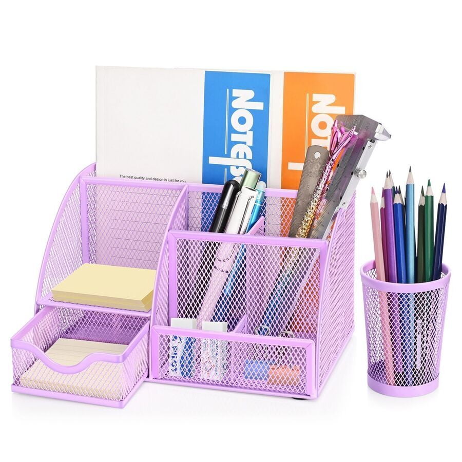Mesh Desk Organizer Office Desktop Caddy with Drawer and Pen Holder ...