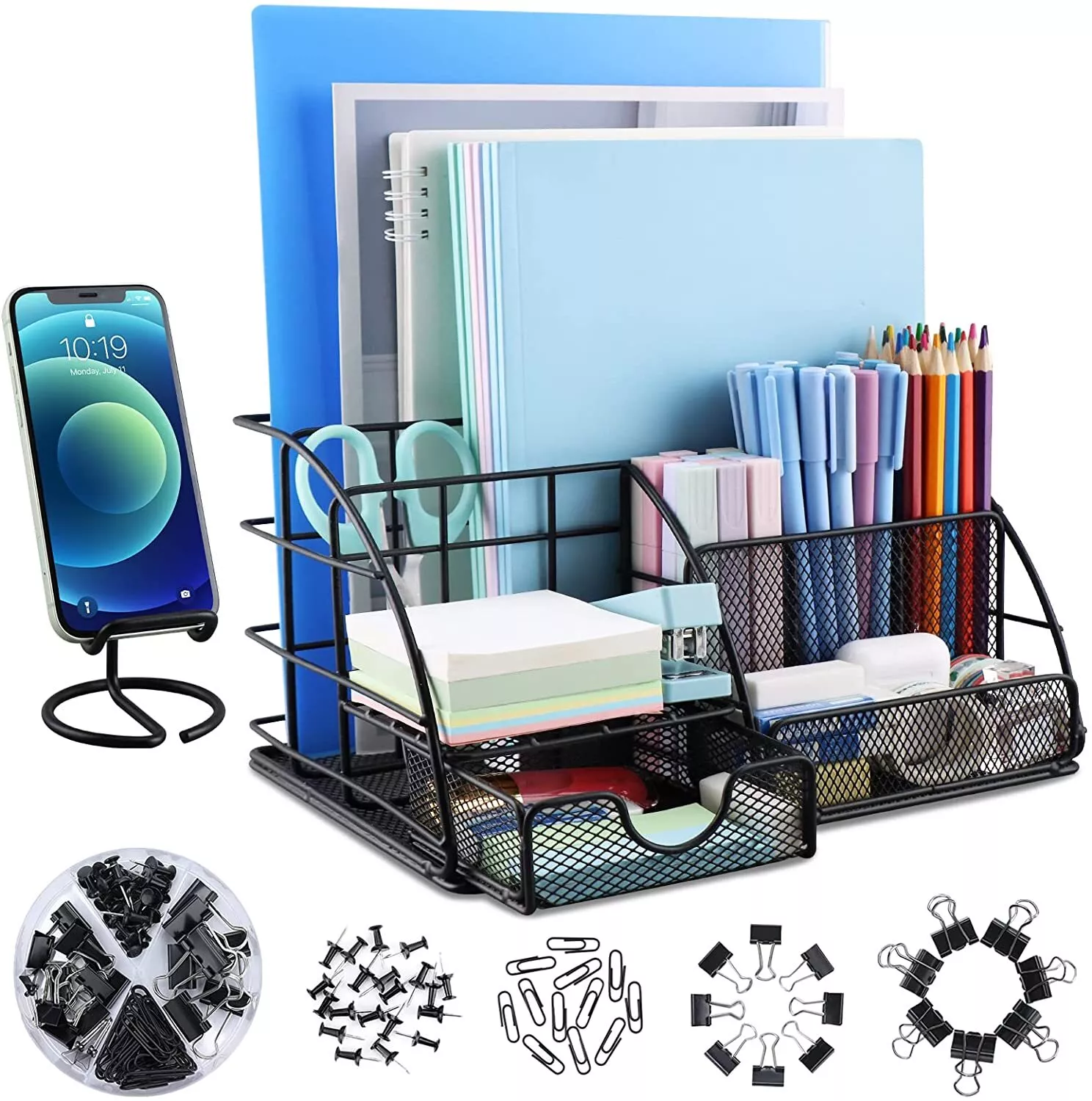 Mesh Desk Organizer Office Supplies Pen Holder with Drawer 8 ...