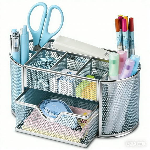 Mesh Desk Organizer with Drawer - 8 Compartments-Blue - Walmart.com