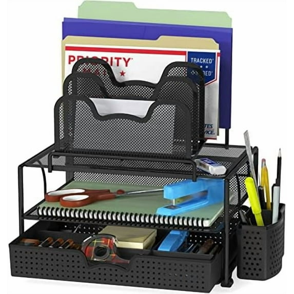 Mesh Desk Organizer with Sliding Drawer, Double Tray and 5 Stacking ...