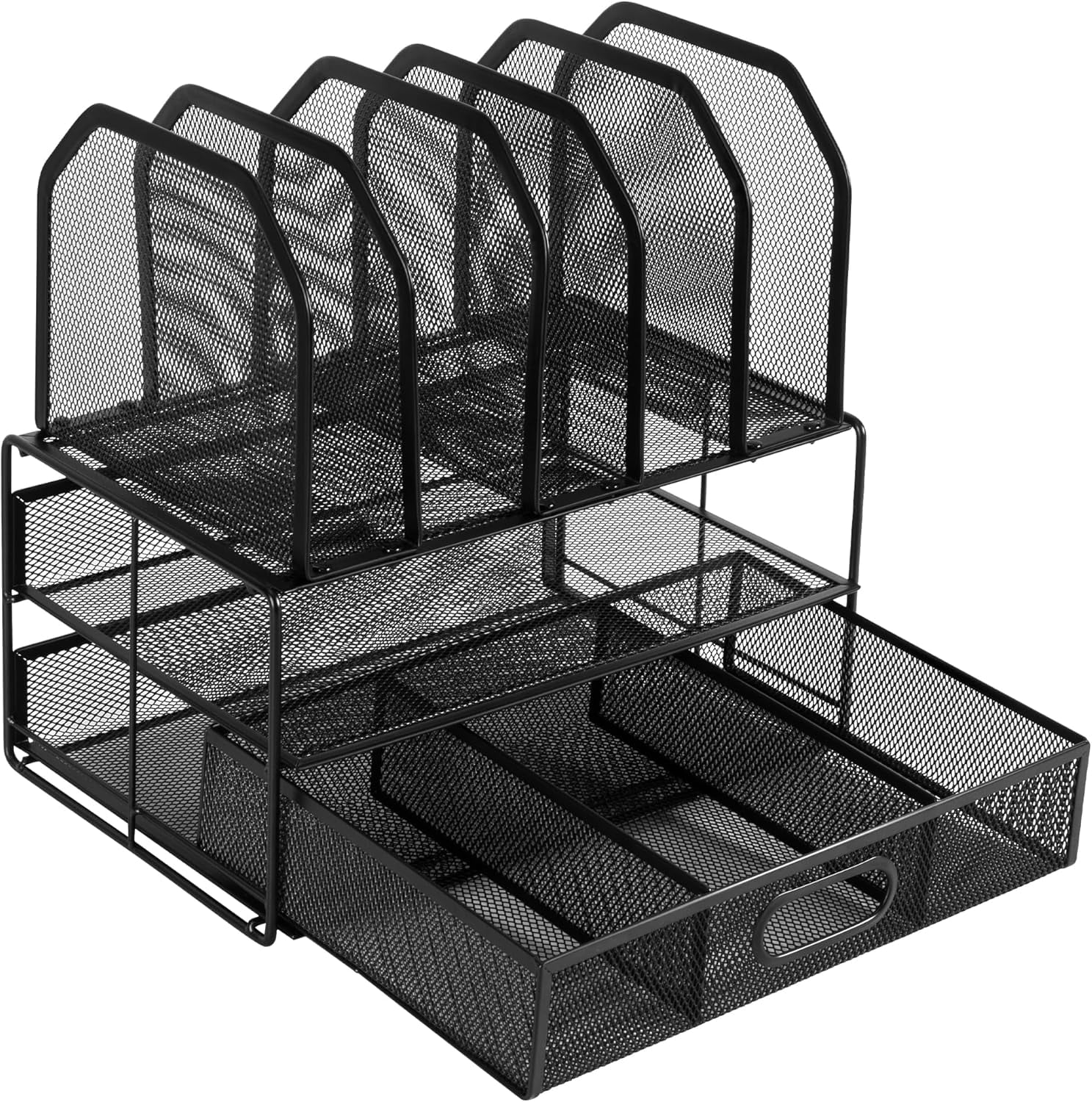 Mesh Desk Organizer with Sliding Drawer, Double Tray and 5 Upright ...
