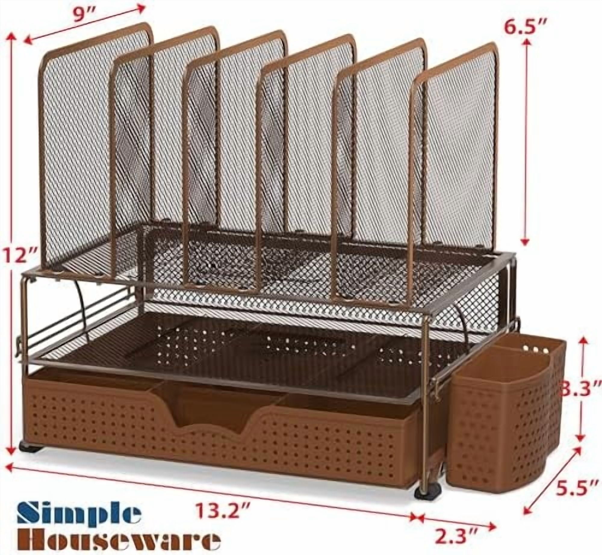 Mesh Desk Organizer with Sliding Drawer, Double Tray and 5 Upright ...