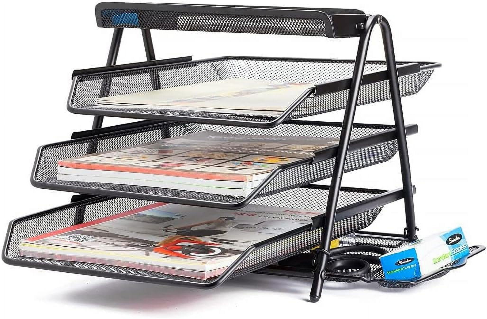 Mesh Desktop Organizer with Sliding Paper Trays for Desk Accessories ...
