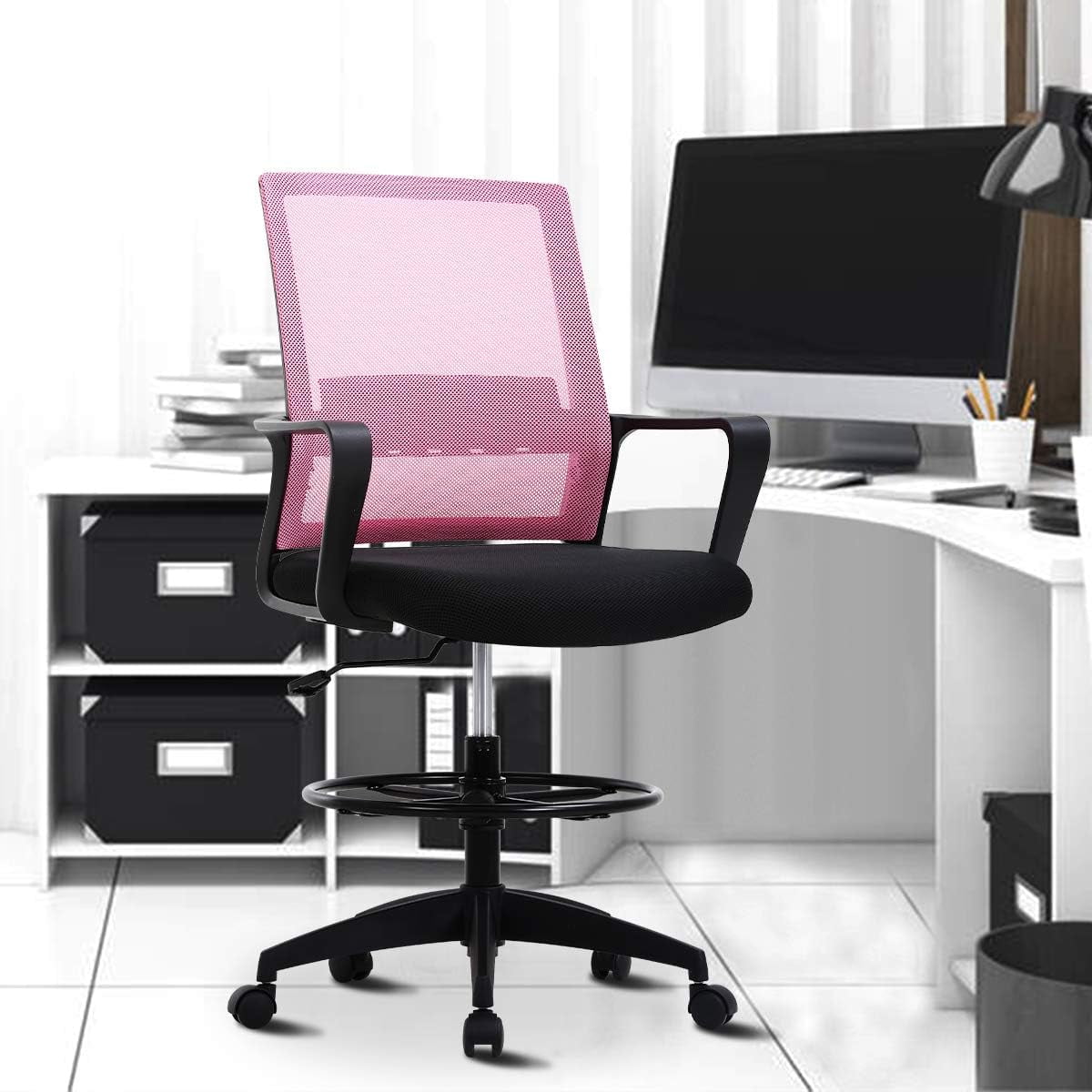 Mesh Ergonomic Drafting Chair Adjustable Tall Office Chair with Lumbar ...