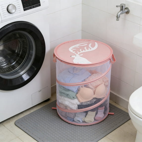 Mesh Foldable Laundry Basket Bag - Spacious Breathable Storage Hamper ...