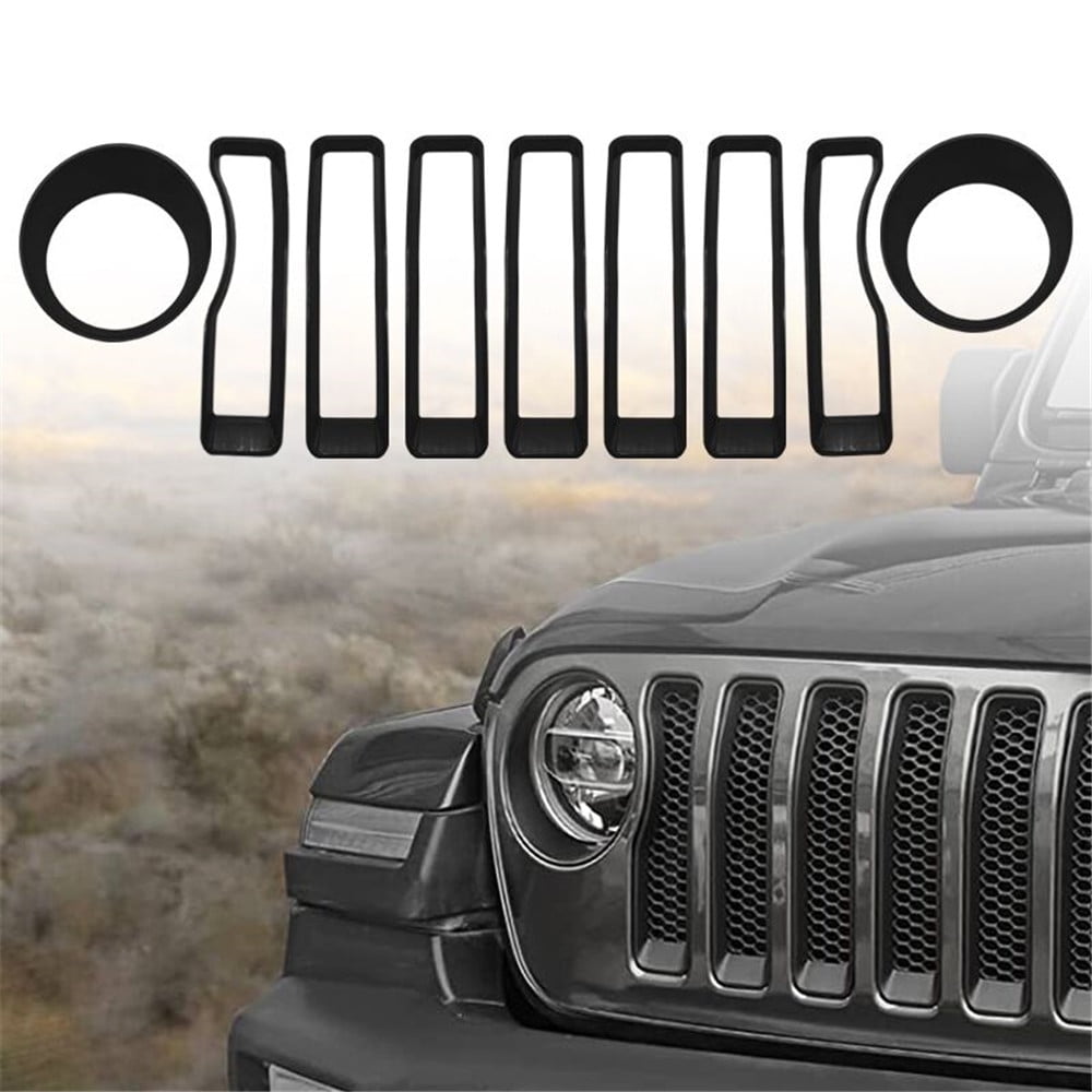 Mesh Grille Grill Insert+Headlight Turn Light Cover For 2018-2022 Jeep ...