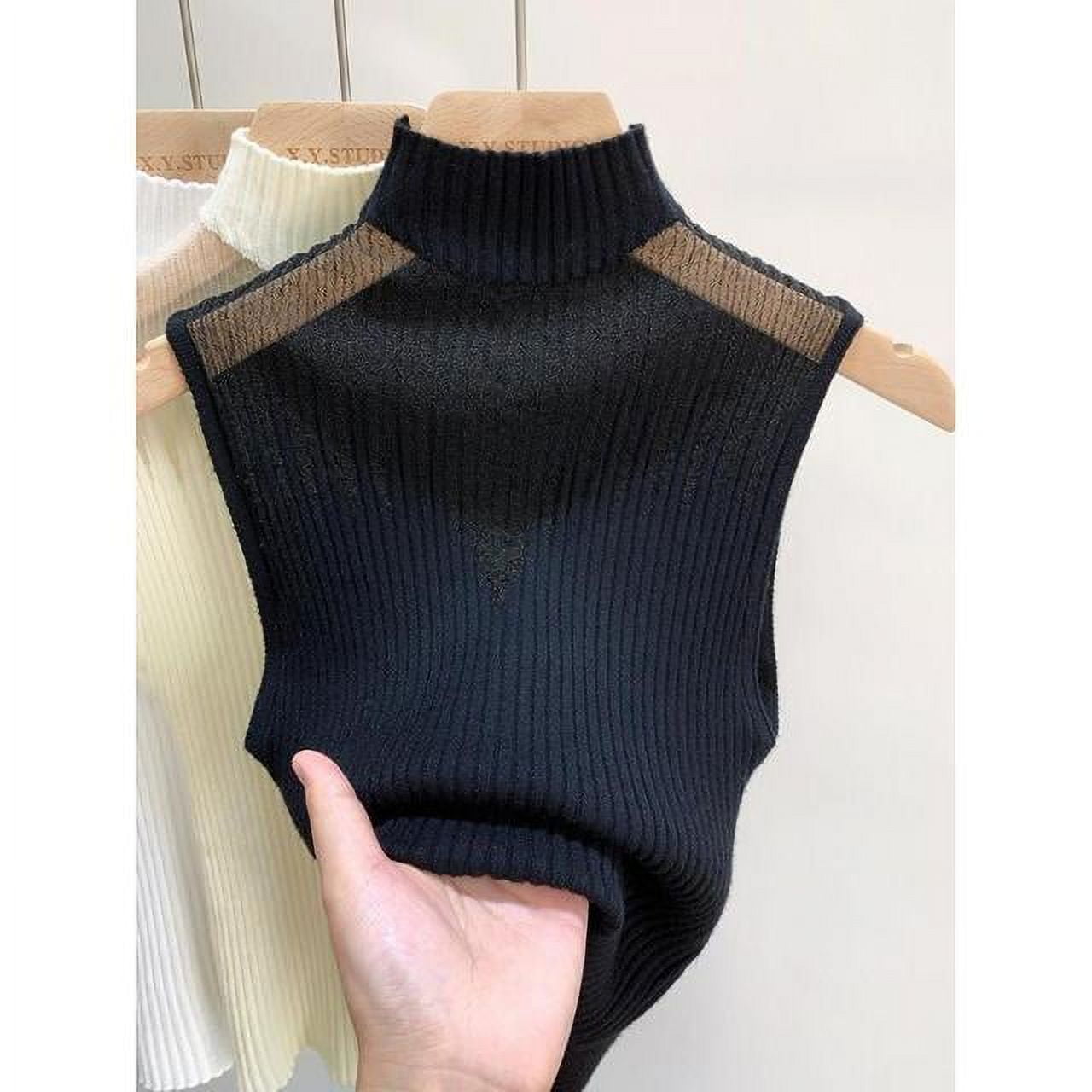 Mesh Hanging Neck Semi-high Neck Knitted Small Vest Female Undershirt ...