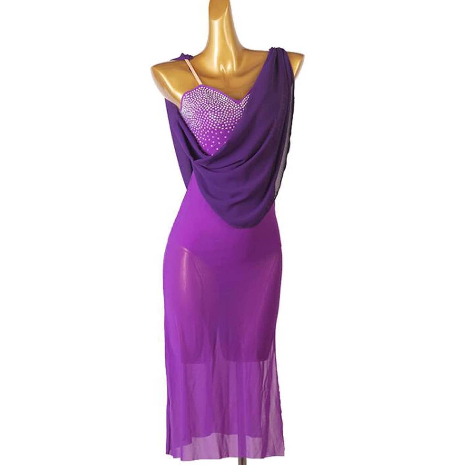 Mesh Latin Performance Dress Ballroom Dance Costume For Cha Cha, Rumba ...