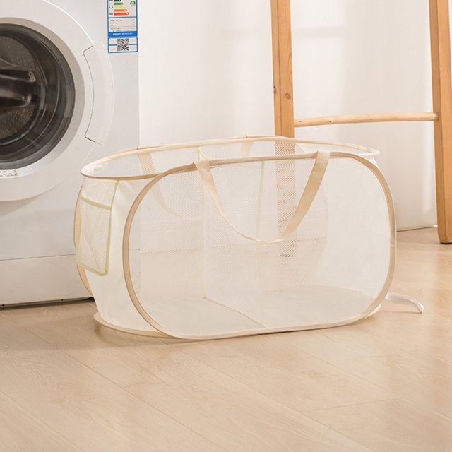 Mesh Laundry Basket with Side Pocket,Thickened 2 Compartments Sorting ...