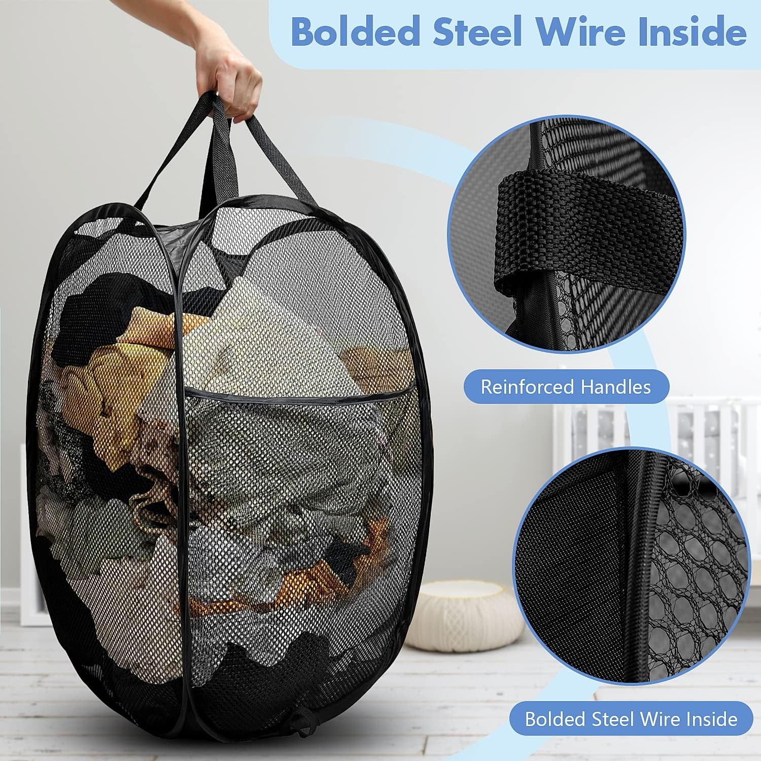Mesh Laundry Hamper, Durable Collapsible Laundry Baskets Bag Mesh Pop ...