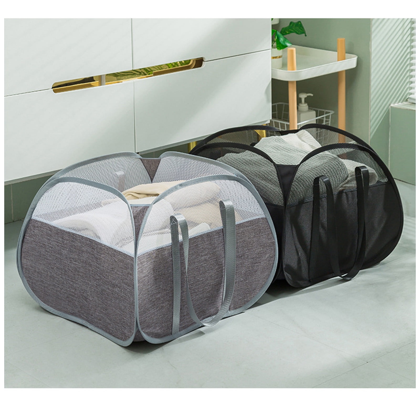 Mesh Laundry Hamper, Wide Opening Foldable Hamper, Breathable Mesh ...