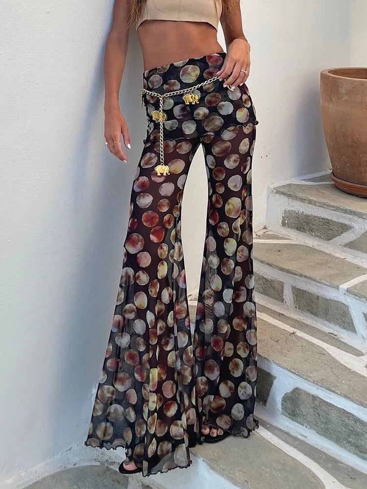 Mesh Leopard Bell Bottom Pants - Walmart.com