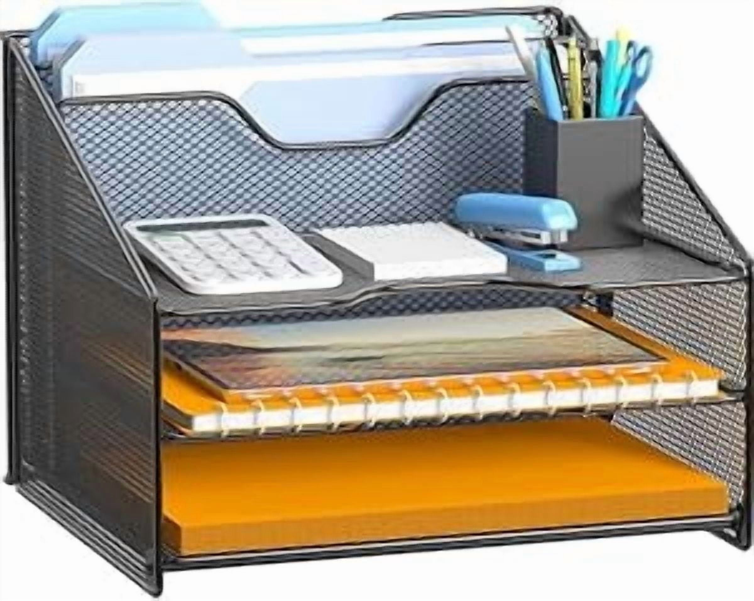 INTIGE Mesh Letter File Folder Holder with 3 Paper Trays and 2 Vertical ...