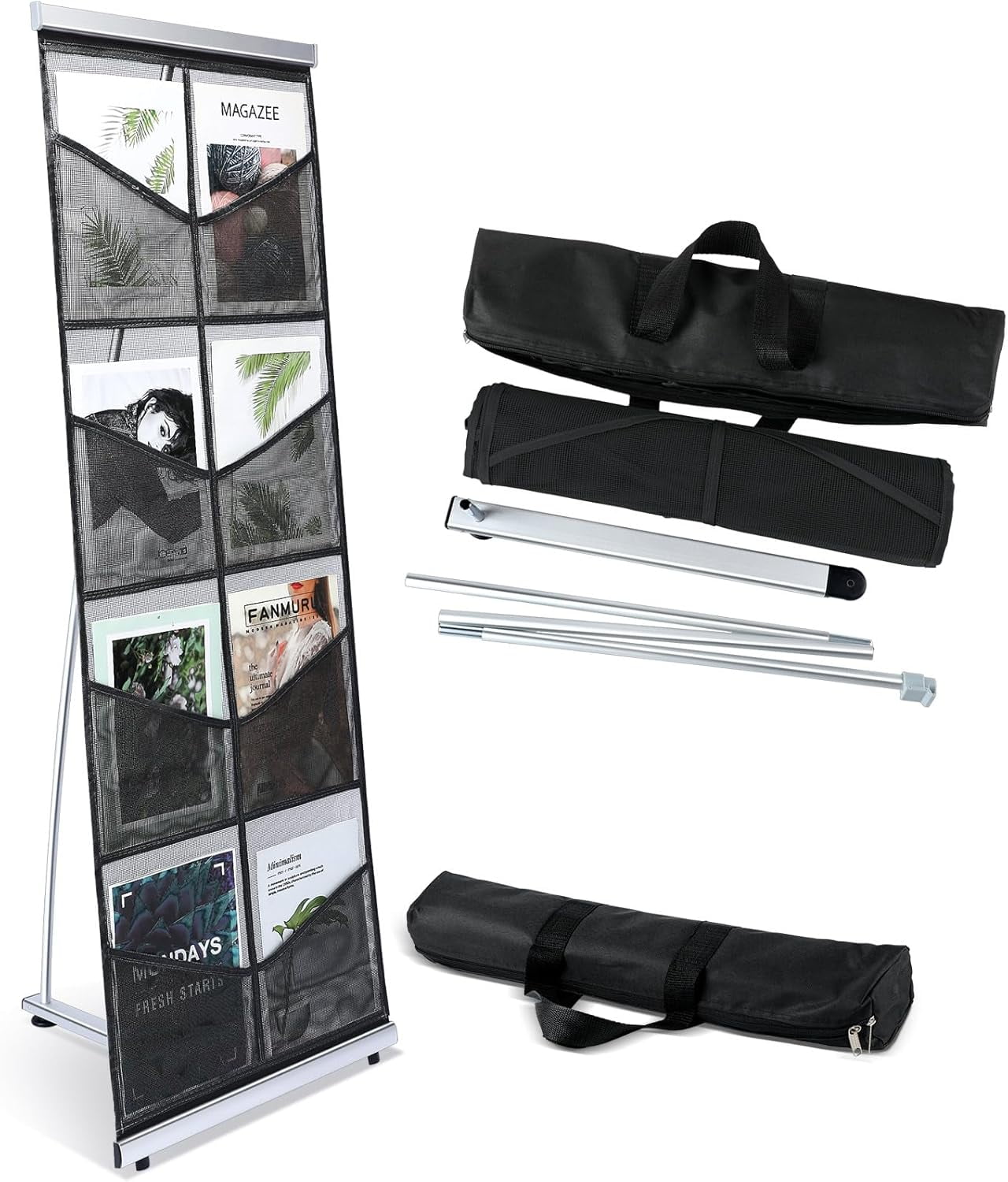 Mesh Literature Brochure Holder with Portable Magazine Display Roll Up ...