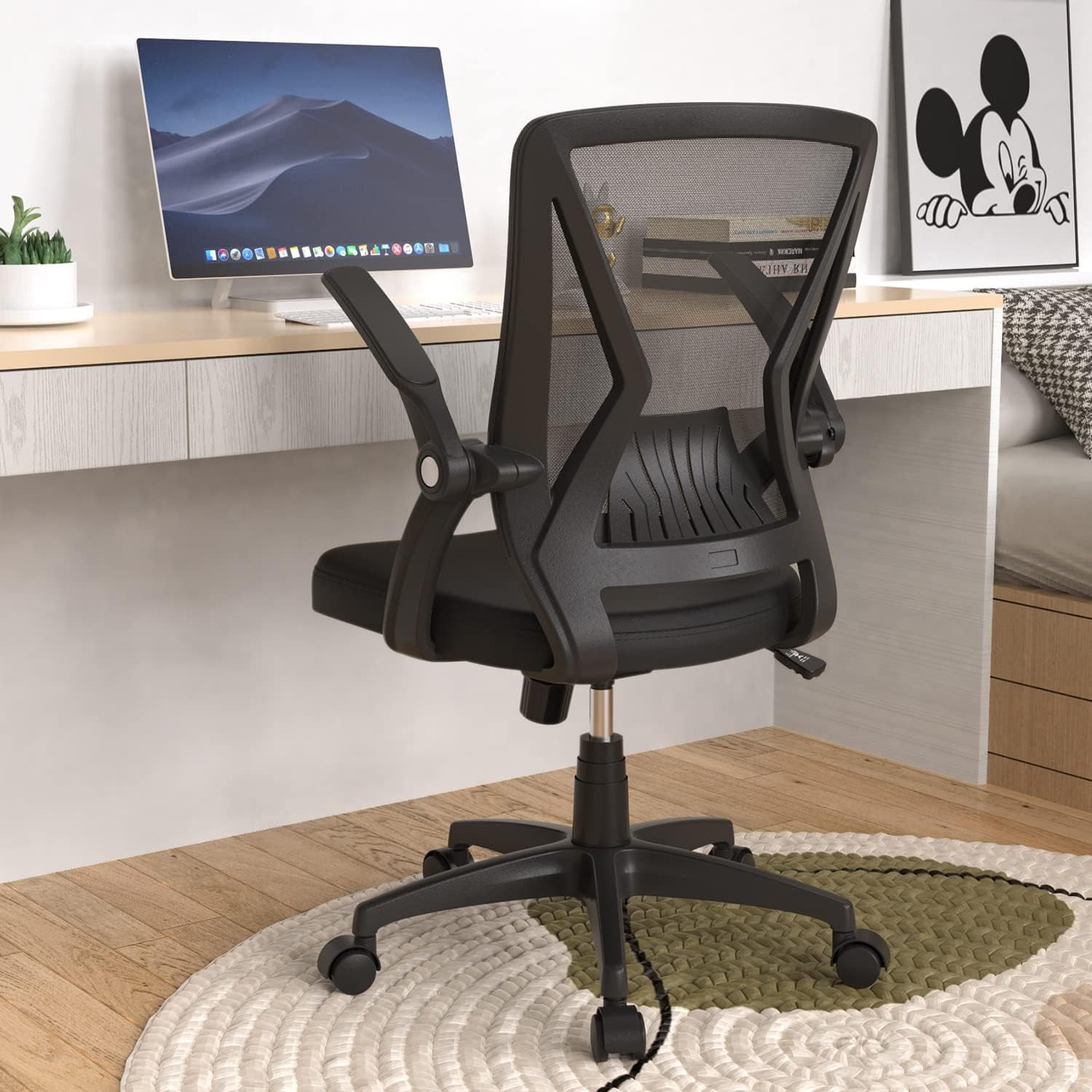 Mesh Office Chair Ergonomic Mid Back Swivel Black Mesh Desk Chair Flip ...