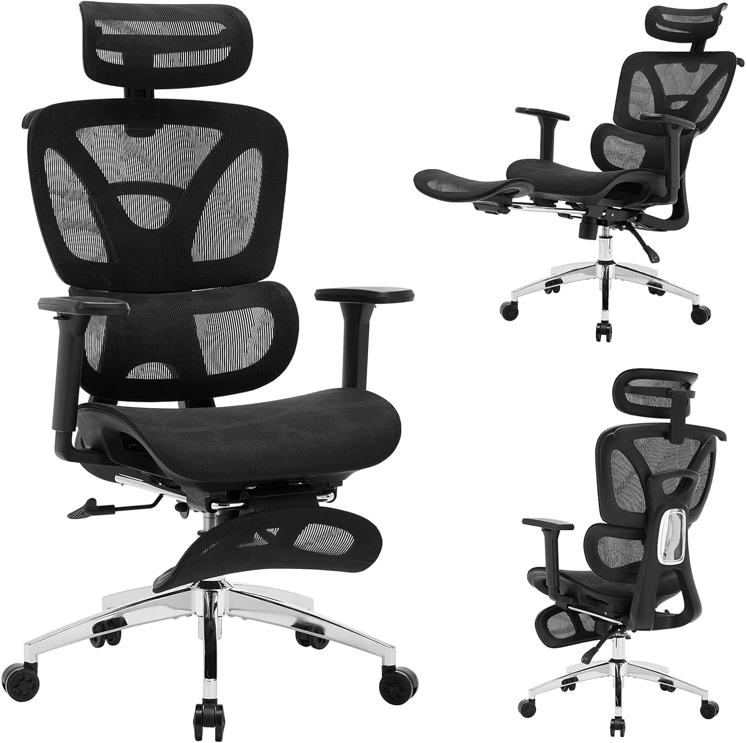Mesh Office Chair with Footrest, Ergonomic Office Chair with Adjustable ...