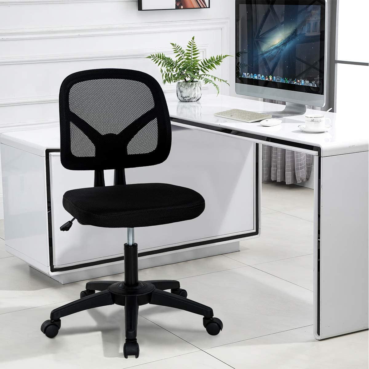 Mesh Office Chair No Arms Desk Chairs Adjustable Height Computer Chair ...