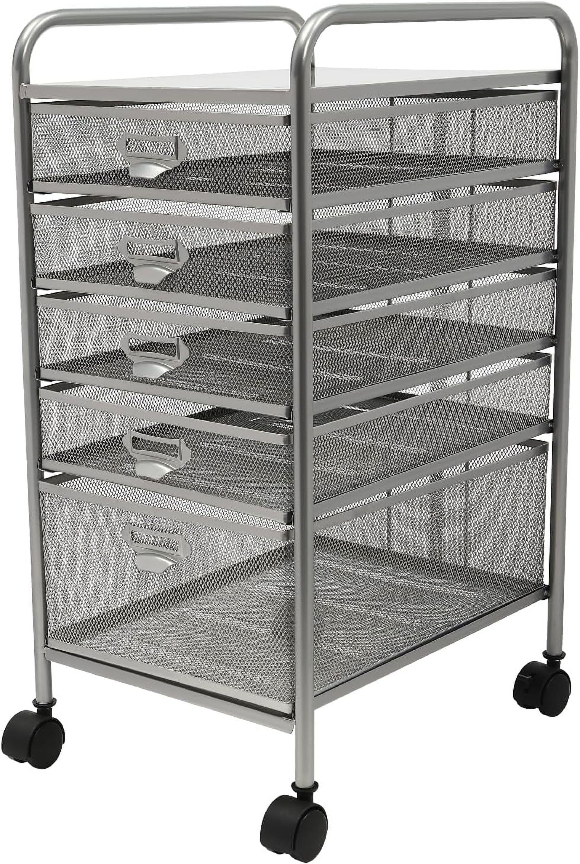 Mesh Open File Cart with Storage Drawers, Rolling Storage Cart with 360 ...