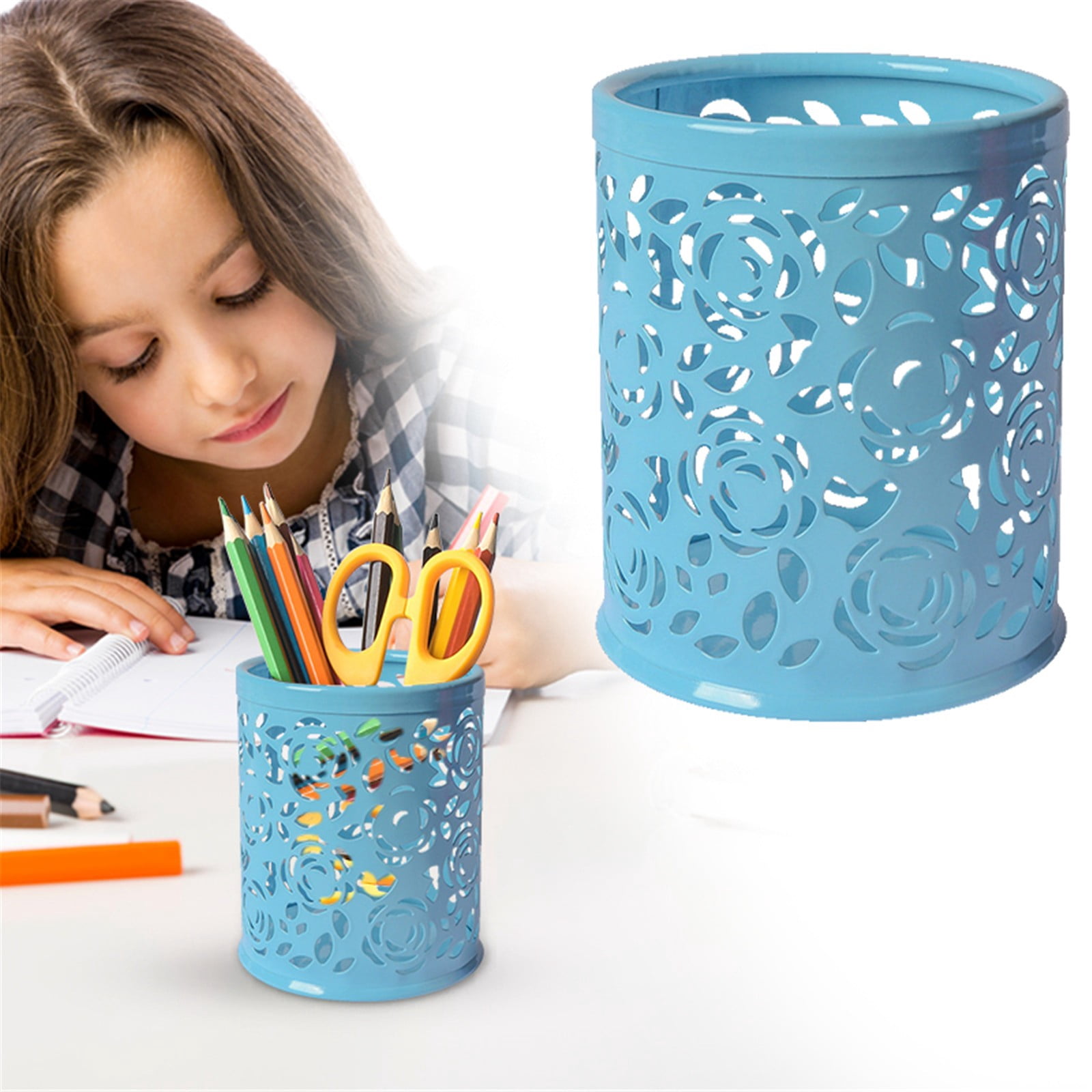 Mesh Pen Holder Round & Square Metal Desk Organizer for /sc hoolPen ...